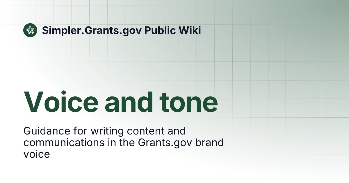 Voice and tone | Simpler.Grants.gov Public Wiki